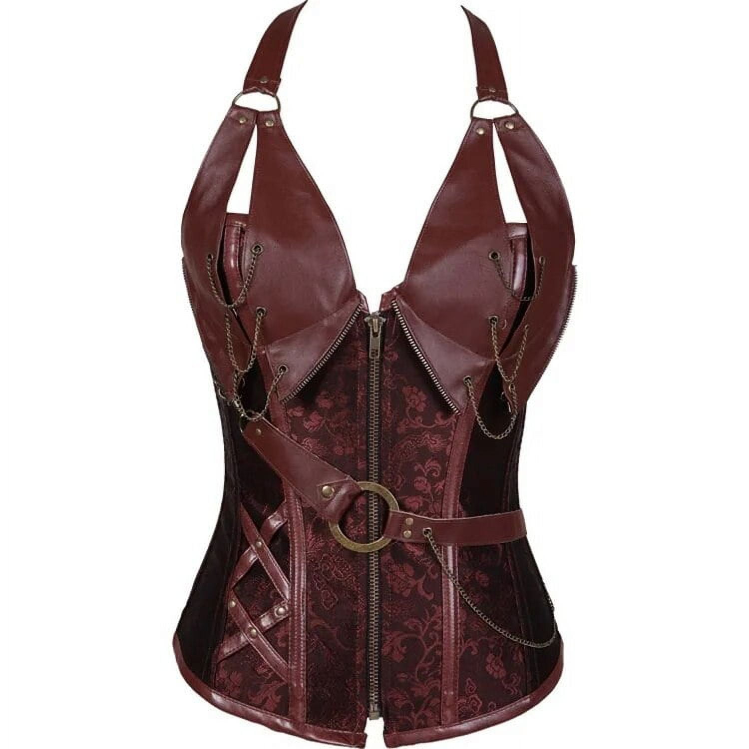 Red Steampunk Corset Gothic Clothing Sexy PU Zipper Halter Corsets and Bustiers Slimming Sheath ...