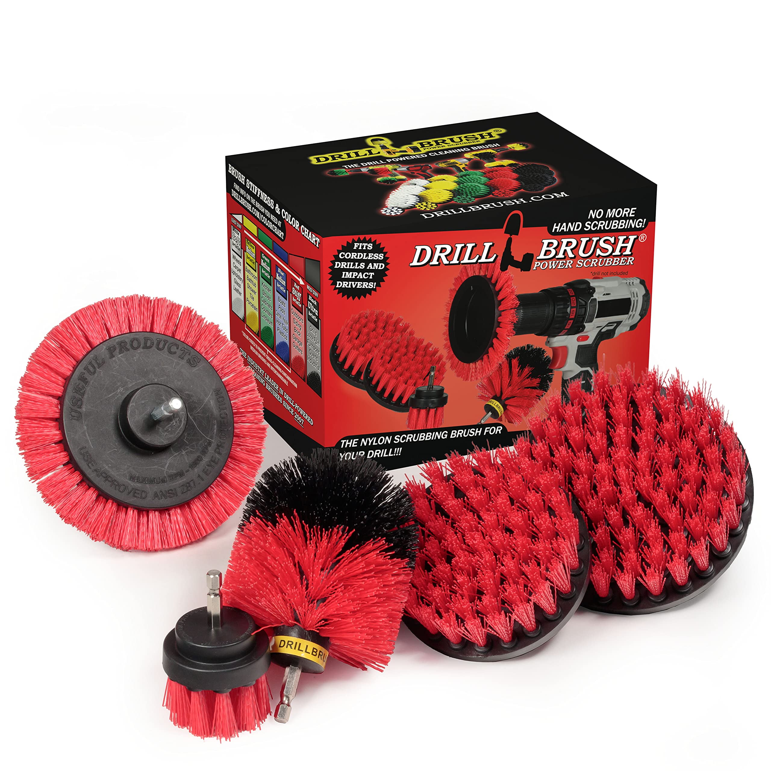 Red Stiff Bristle 5 Piece Cleaning Brush Kit - Outdoor Power Scrubber ...