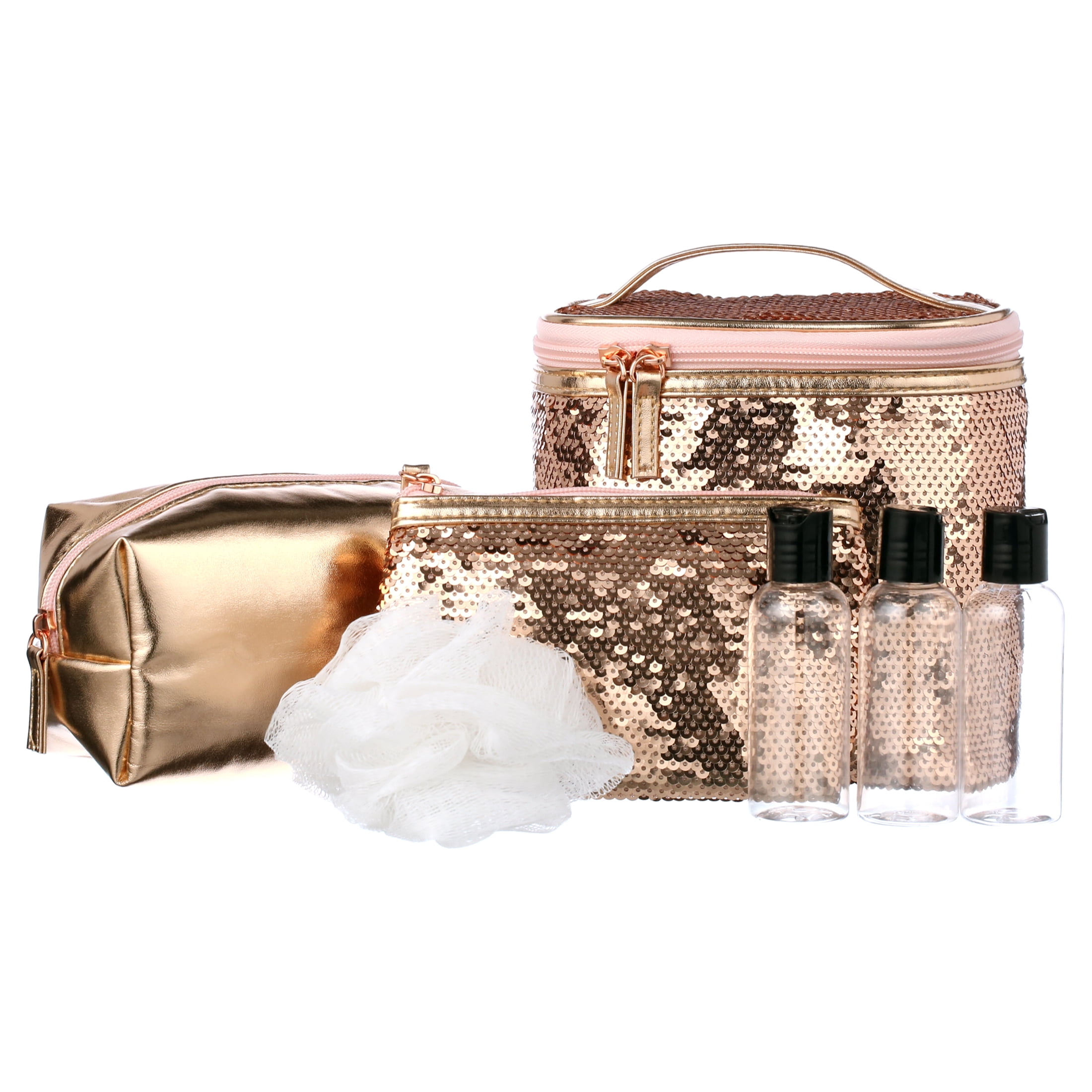 Red Stone Beauty Pink Sequins Weekender Set, 8 Piece Set, Clear View, 10.25" Length - Walmart.com