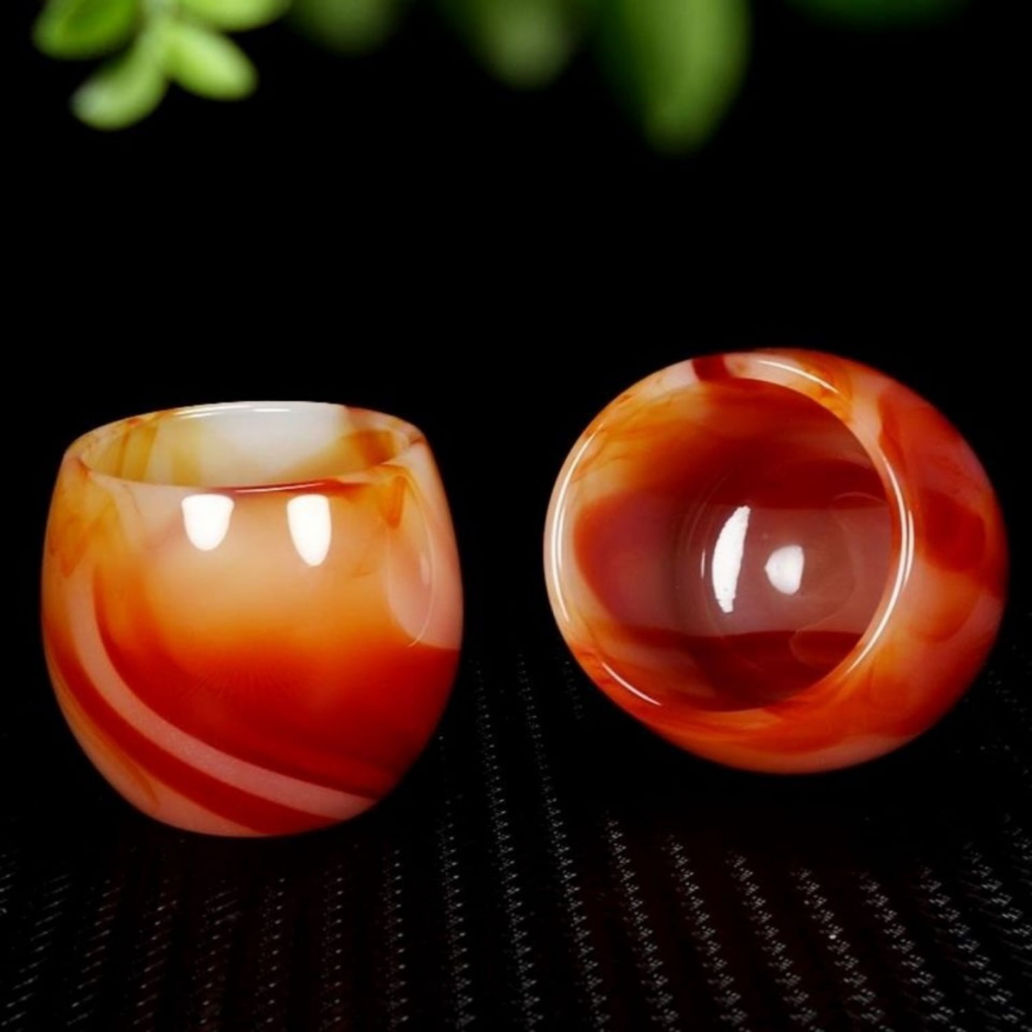Red Stone Tea Cups Set of 2 Carved Gongfu Teaware Natural Stone ...