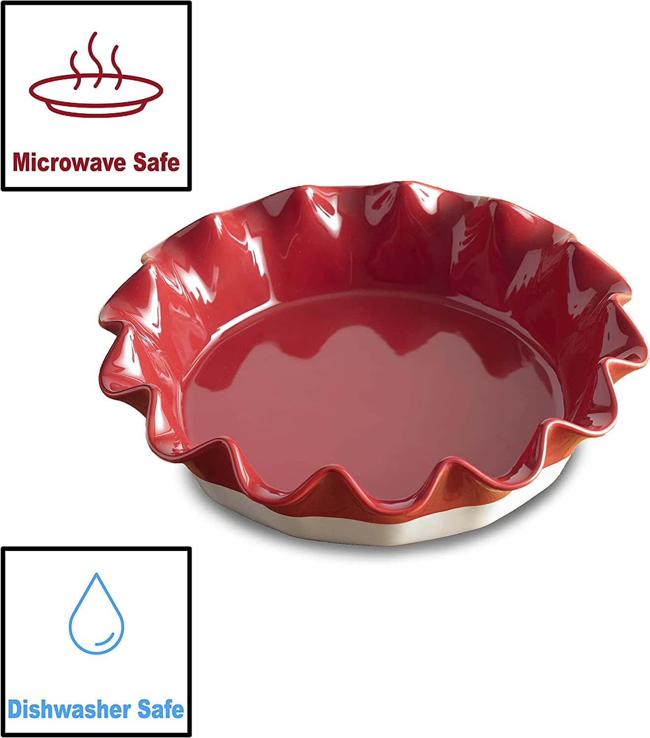 Red Stoneware Pie Plate with Ruffled Edge - Baking Dish for Pastries ...