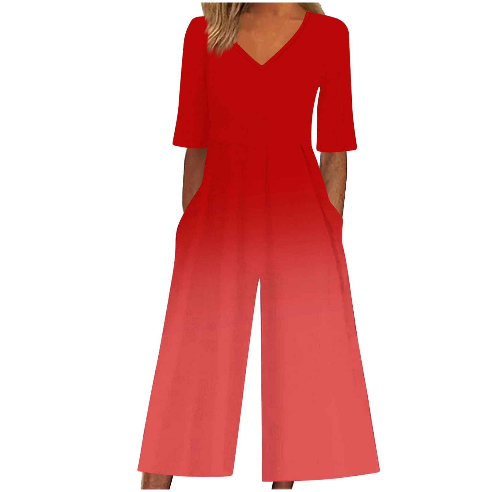 Red Straight Leg Long Leg Casual Pants for Women Summer Fall Gradient ...