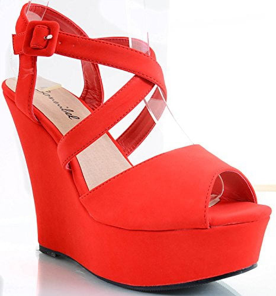 Red Strappy Criss Cross Wedge Platform Sandal - Walmart.com