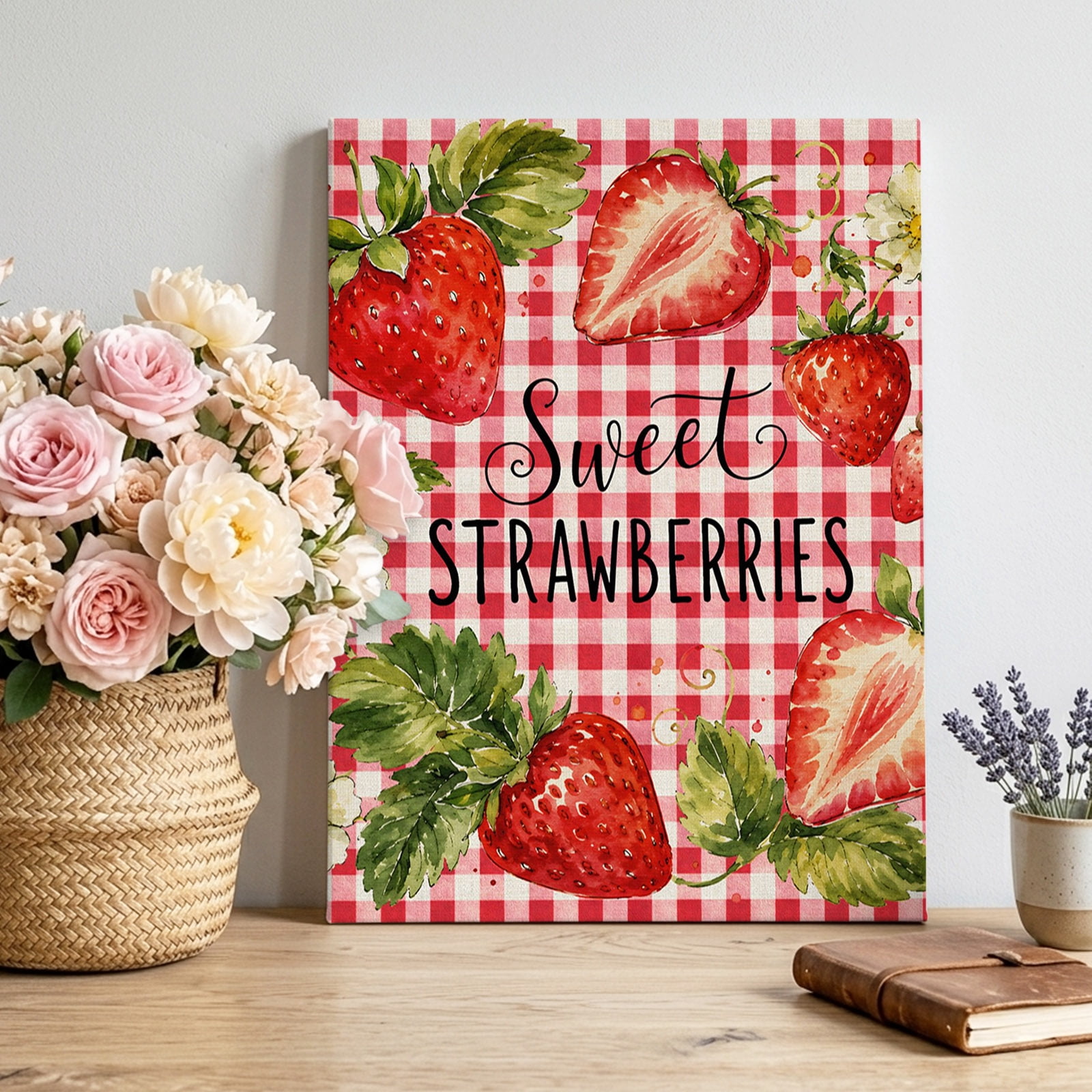 Red Strawberries Canvas Wall Art for Living Room, Fruit Sweet ...