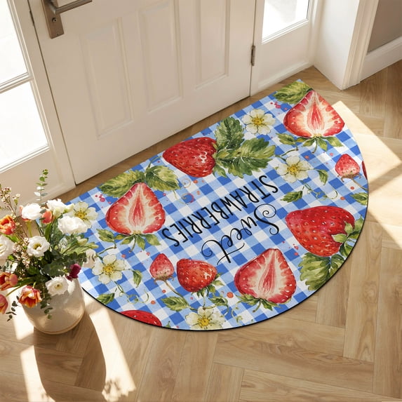 Red Strawberries Half Round Diatomaceous Earth Doormat, 18