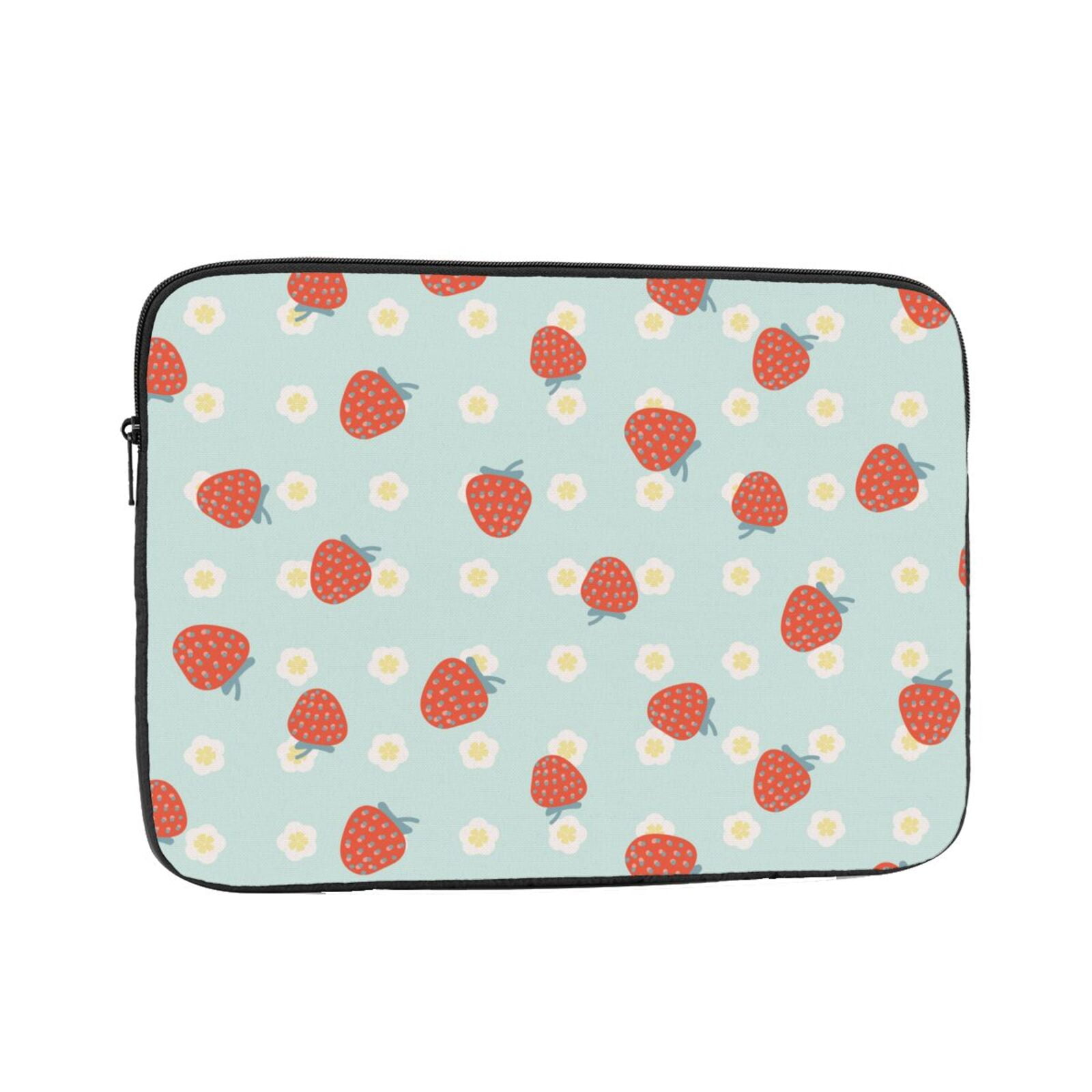 Red Strawberries On Light Blue Floral Portable Laptop Sleeve Compatible ...