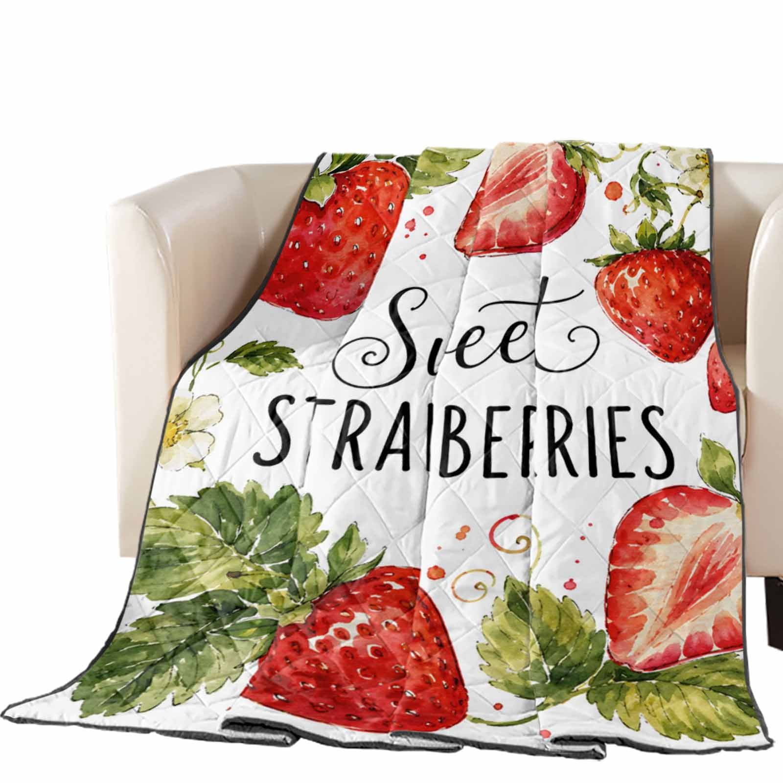 Red Strawberries Quilted Comforters Cooling Blanket King Size, Fruit ...