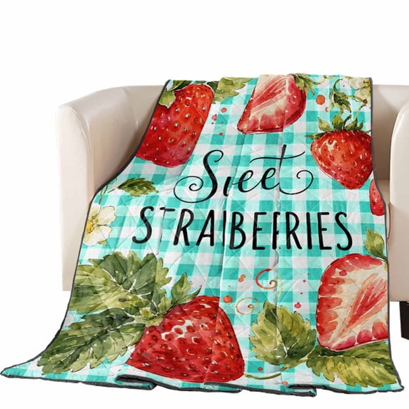 Red Strawberries Quilted Comforters Cooling Blanket Oversized King Size ...