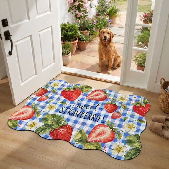 Red Strawberries Scalloped Diatomaceous Earth Doormat, 24