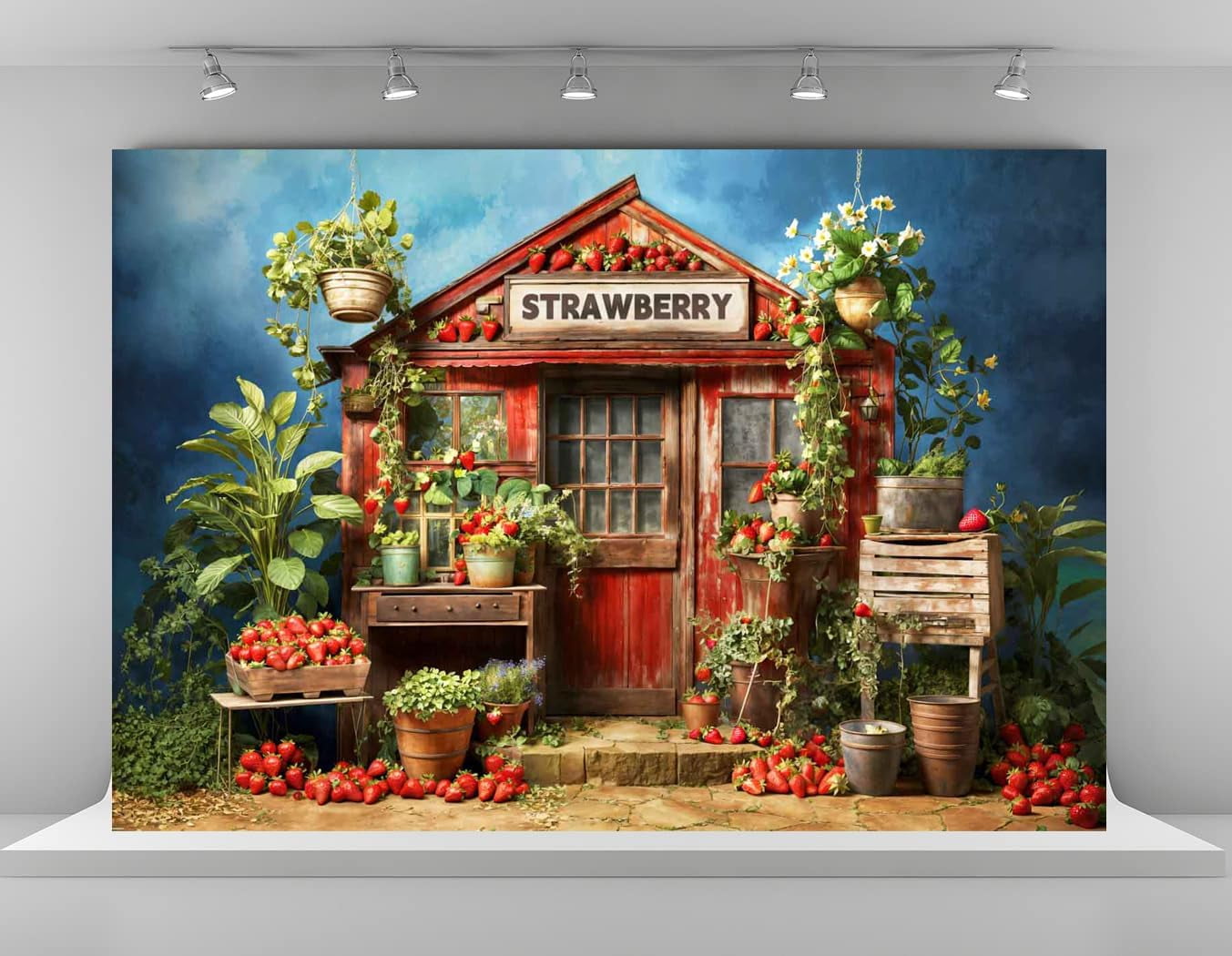 Red Strawberry Backdrops for Photography Summer Fruit Shop Background ...
