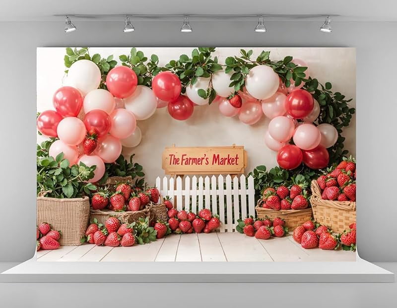 Red Strawberry Backdrops for Photography Farmer's Market Background ...