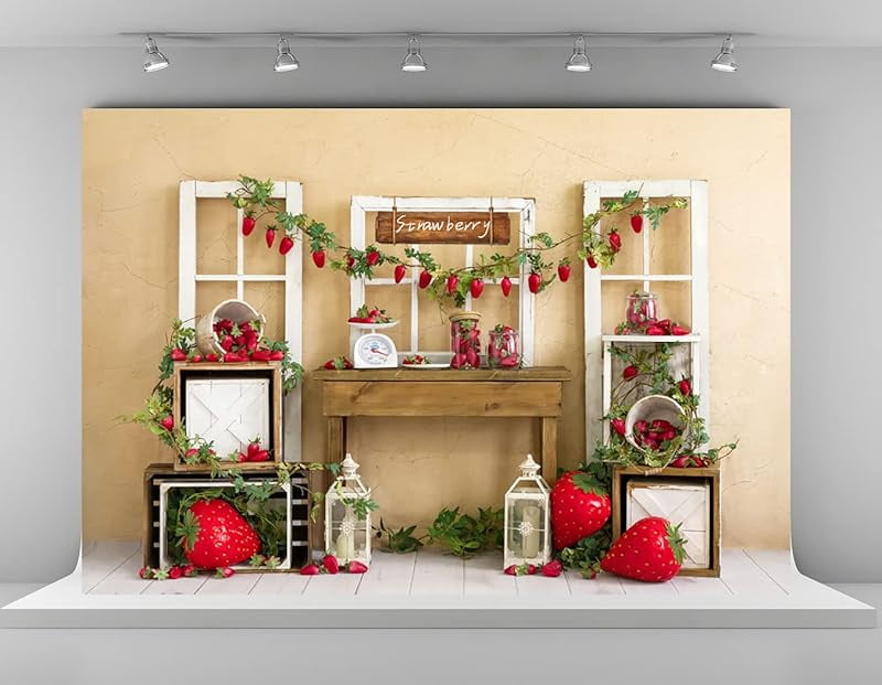 Red Strawberry Backdrops for Photography Summer Fruit Shop Background ...