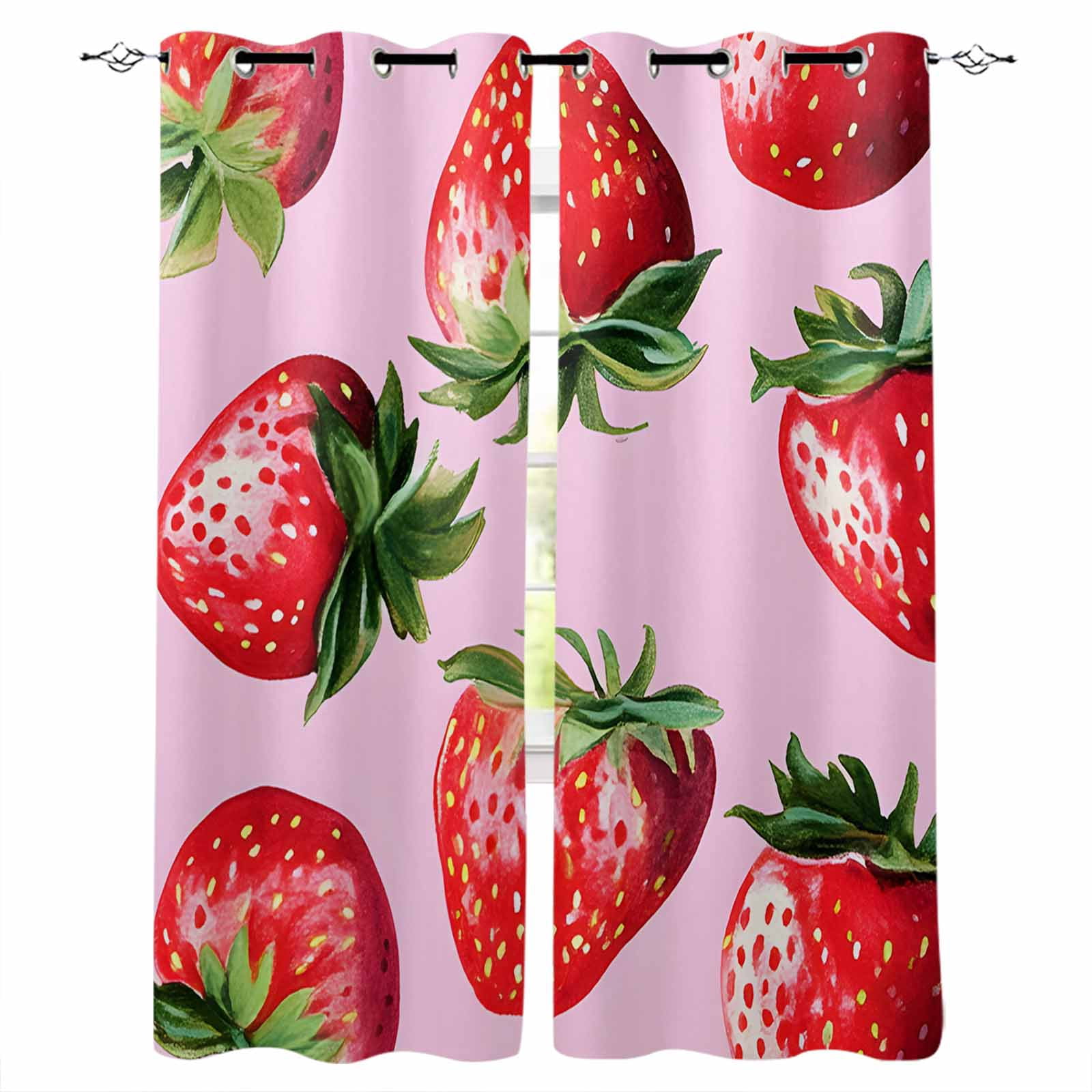 Red Strawberry Blackout Curtains 39 Inches Long for Bedroom, Pink ...