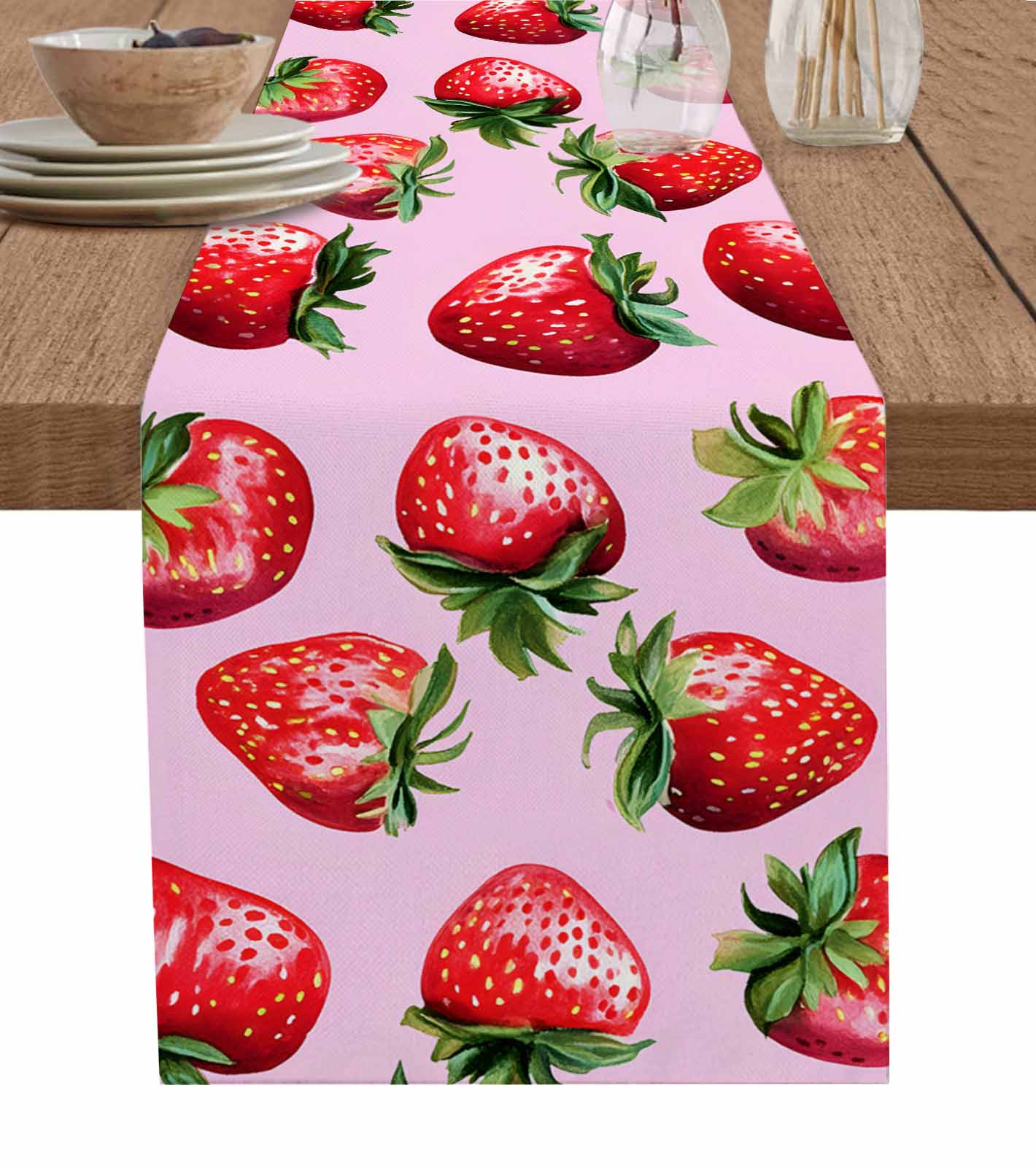 Red Strawberry Burlap Cotton Table Runner 13x90 Inches Long, Pink ...