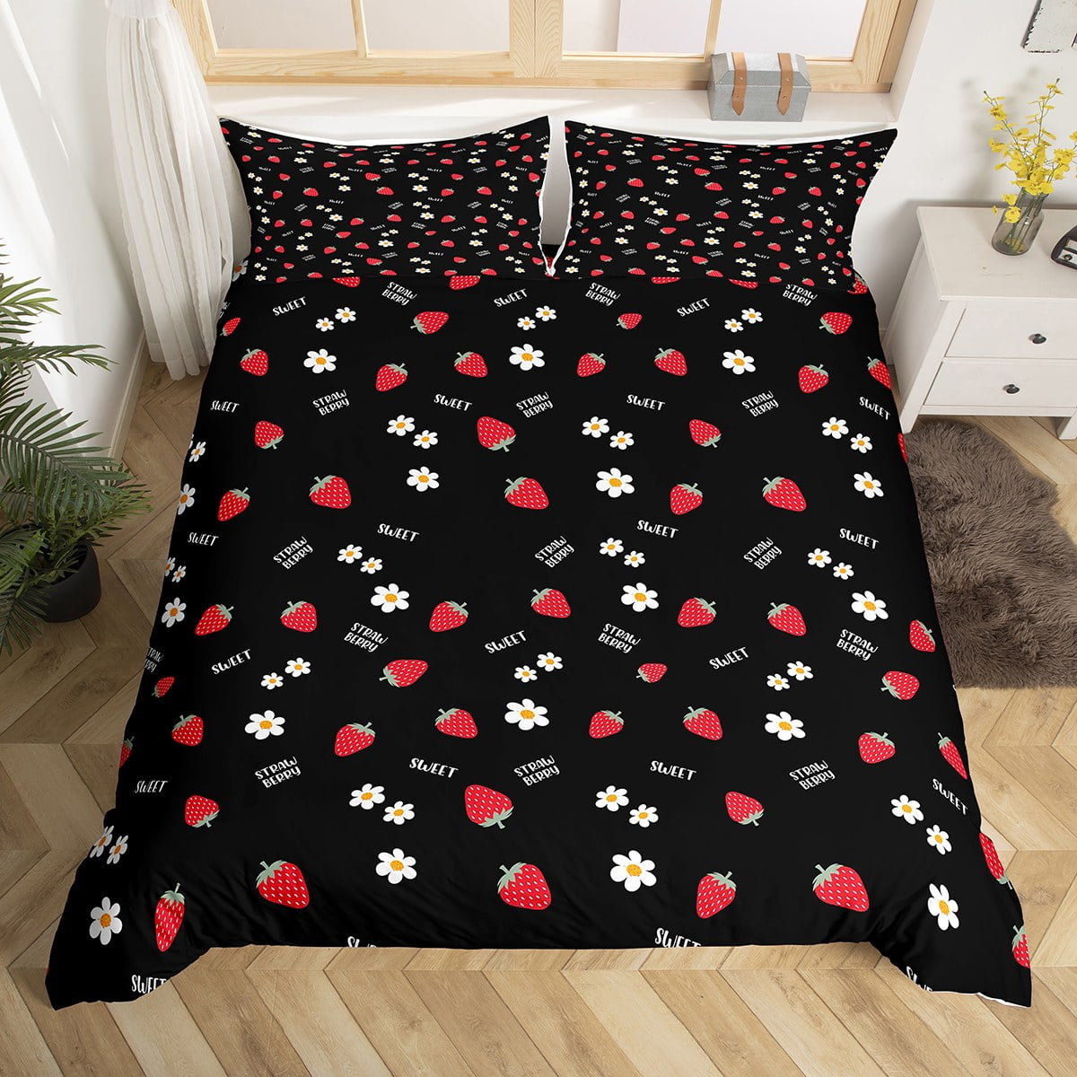 Red Strawberry Comforter Cover Cute Cartoon Fruits Bedding Sets Twin