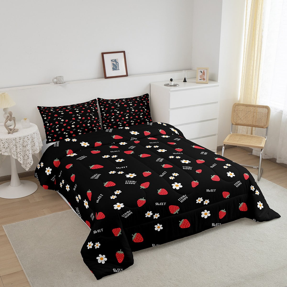 Red Strawberry Comforter Set Cute Cartoon Fruits Bedding Comforter Sets ...