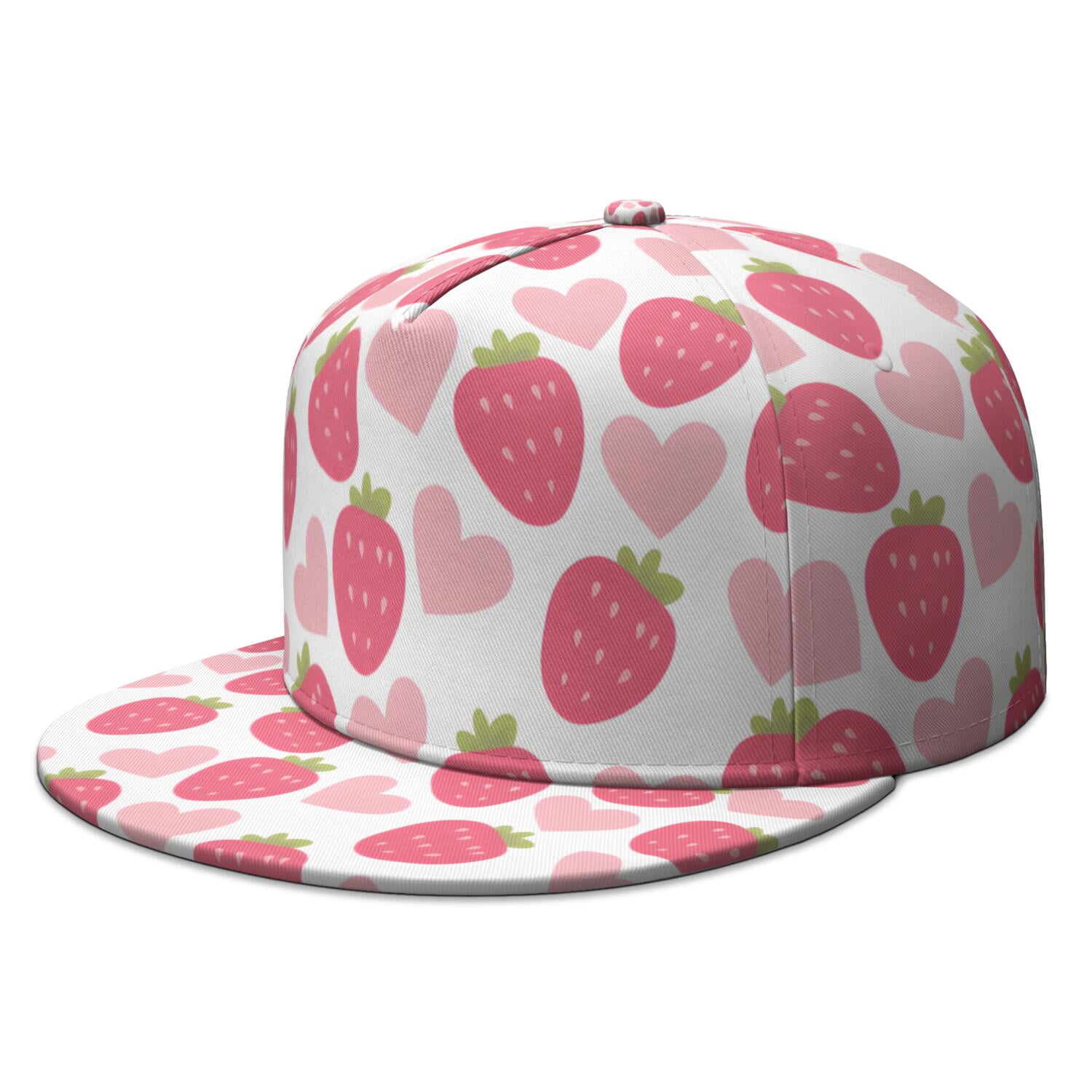 Red Strawberry Hat - Fresh Painted Berries Design Flat Brim Snapback ...