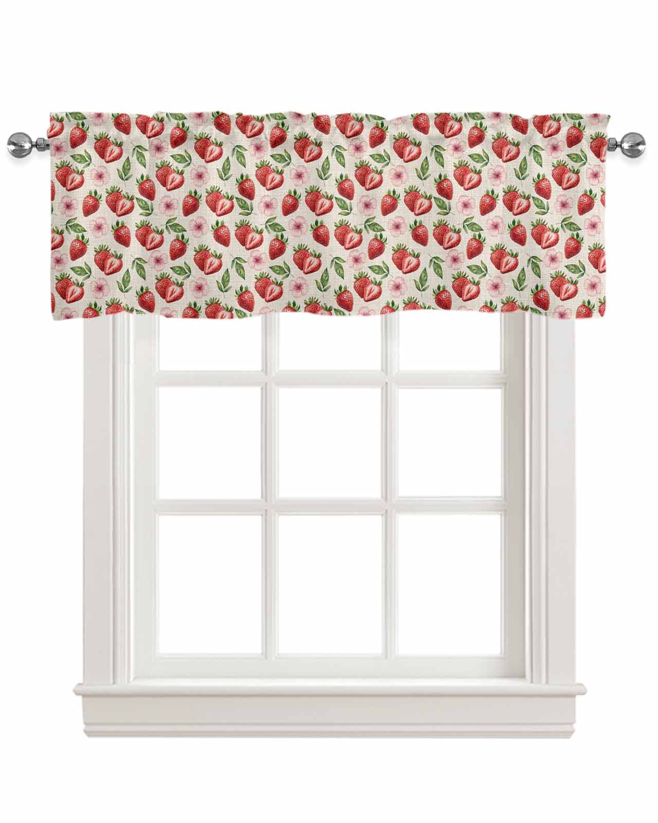 Red Strawberry Kitchen Valances for Windows Farmhouse Linen Window ...