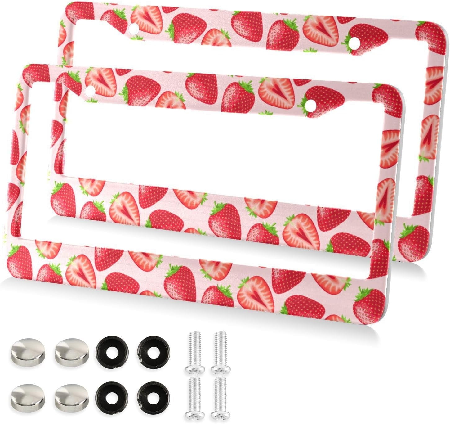 Red Strawberry License Plate Frame - 2 Pack Universal Stainless Steel ...