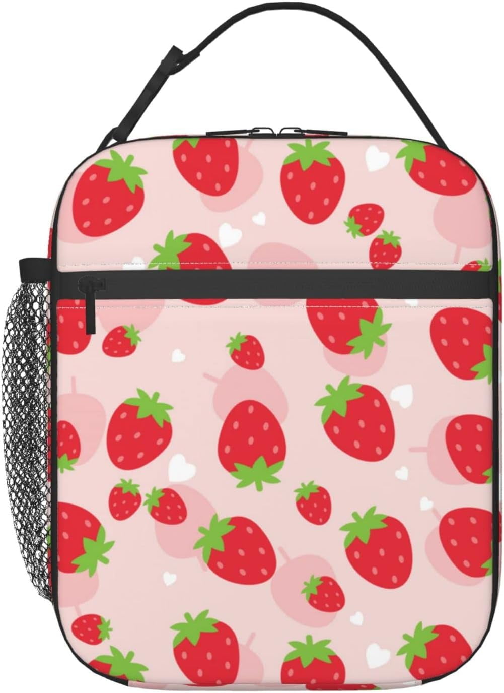 Red Strawberry Lunch Bag Insulated Portable Reusable Lunch Box With Zipper For Picnic Work ...
