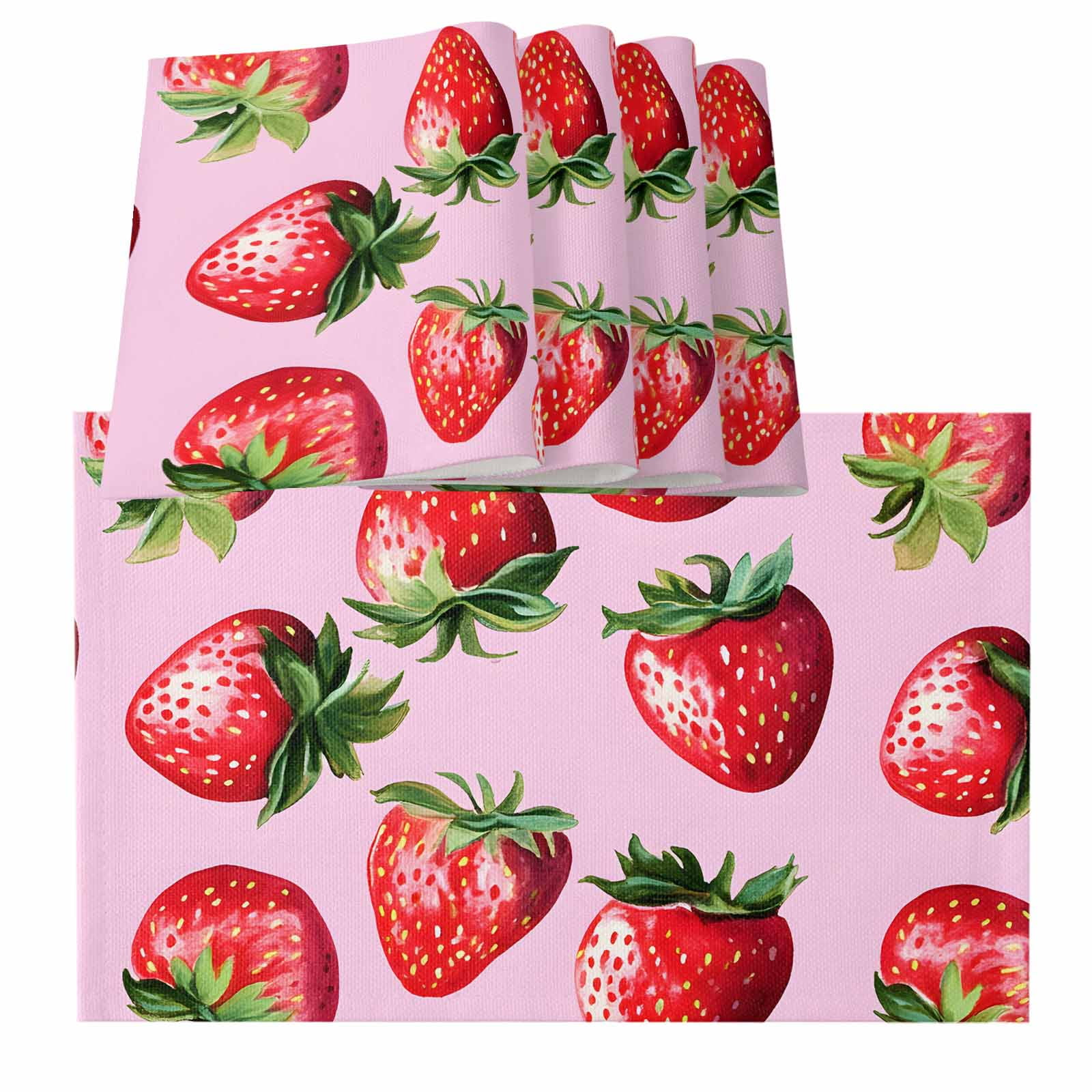 Red Strawberry Placemats for Dinning Table Set of 4, Pink Watercolor ...