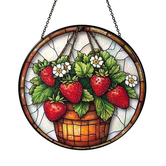 Red Strawberry Plant Design Window Hanging Suncatcher, Fruit Decorative ...