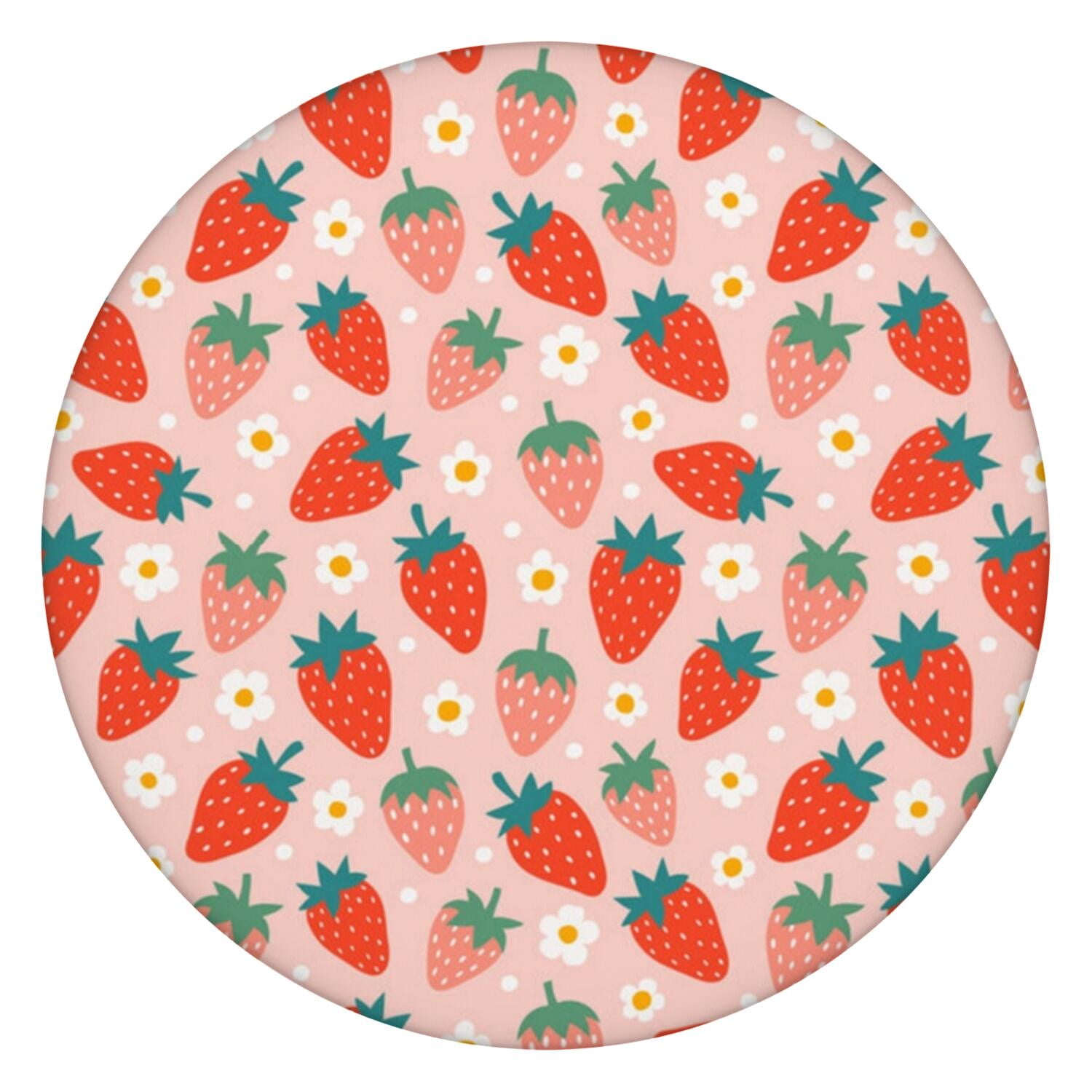 Red Strawberry Plants Fruit Flower Pink Pattern Round Fitted Tablecloth ...