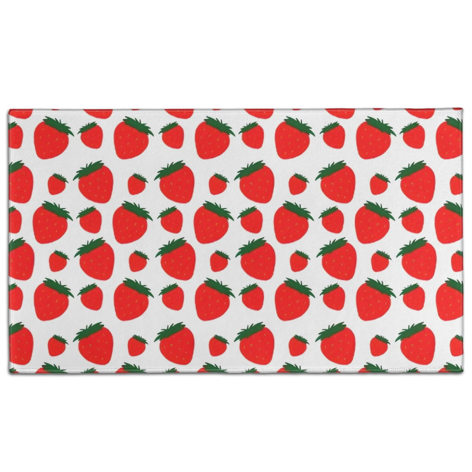 Red Strawberry Plants Fruit Green Leaf White Pattern Door Rugs,Washable ...