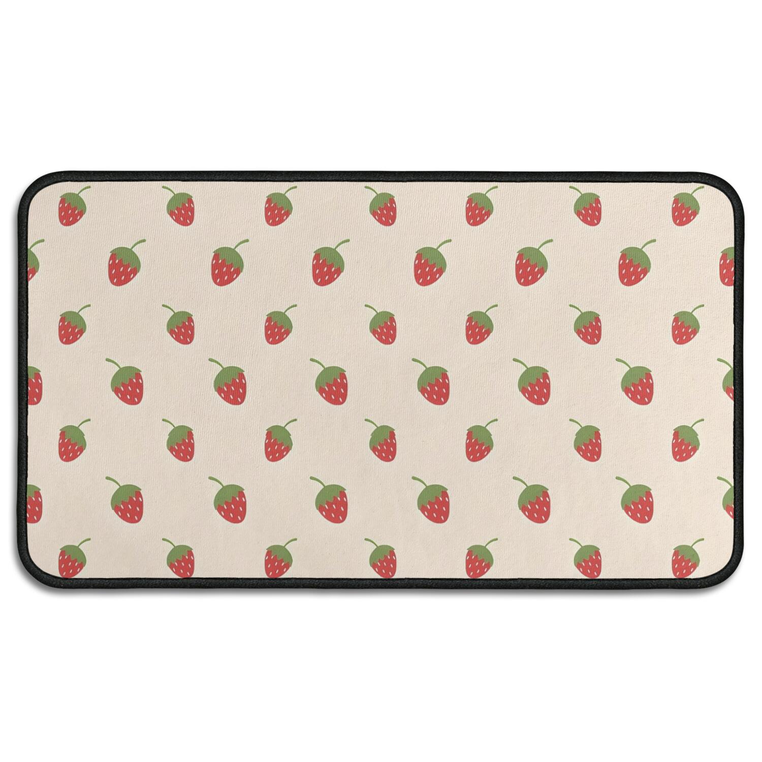 Red Strawberry Plants Fruit Light Beige Pattern Door Rugs,Washable Non ...