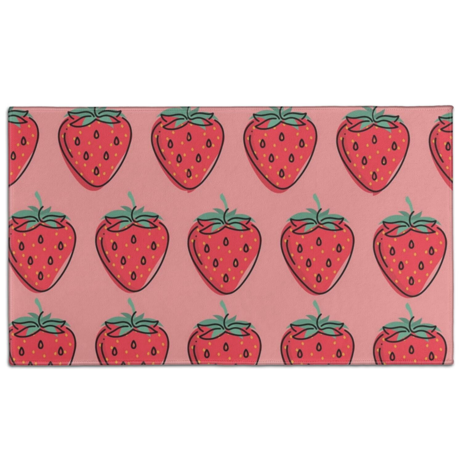 Red Strawberry Plants Fruit Pink Pattern Door Rugs,Washable Non Slip ...