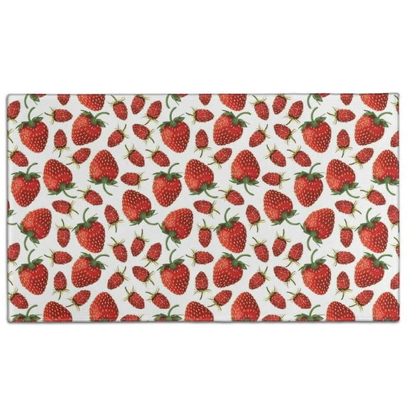 Red Strawberry Plants Fruit White Pattern Door Rugs,Washable Non Slip ...