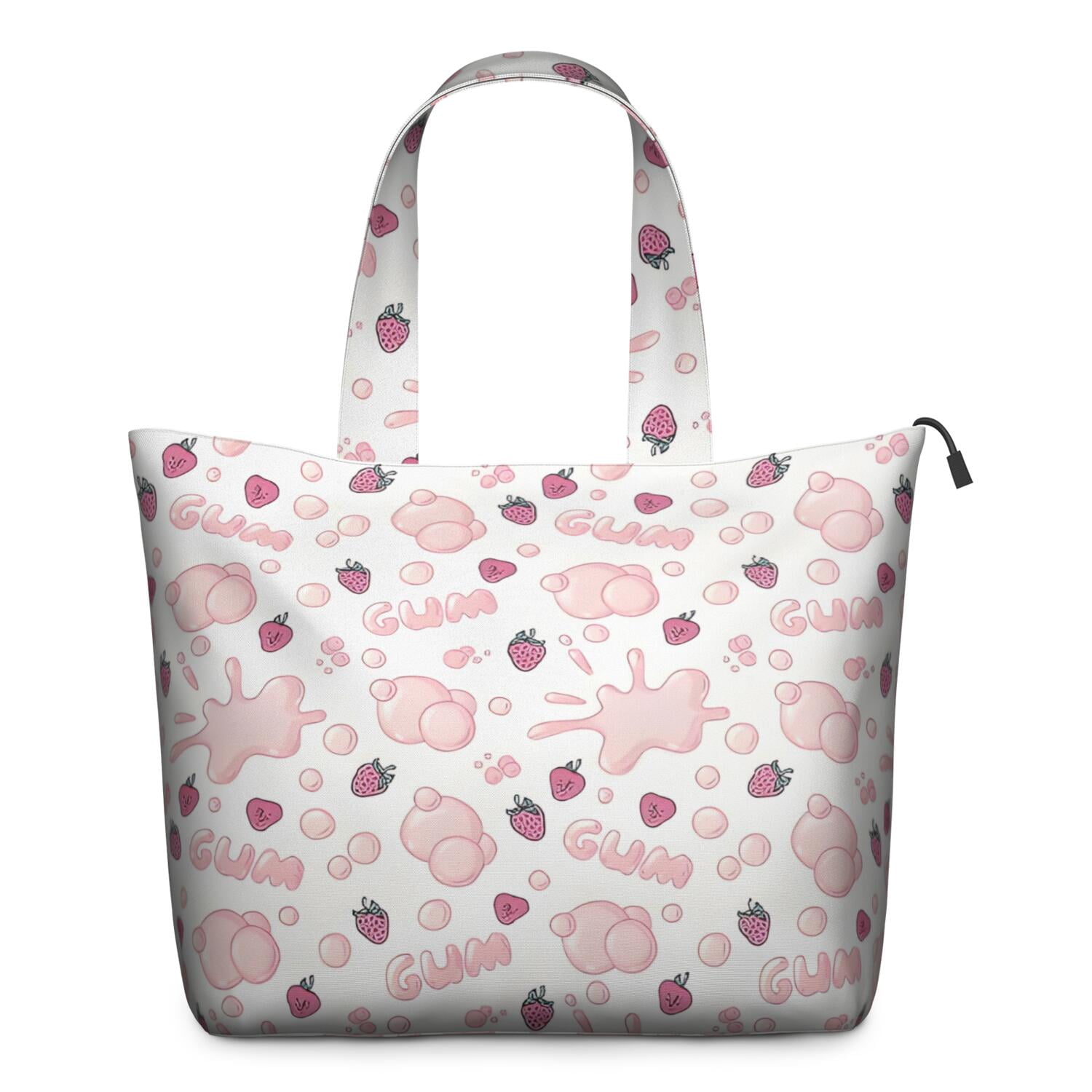 Red Strawberry Plants Gum White Pattern Travel Tote Bags for Women ...