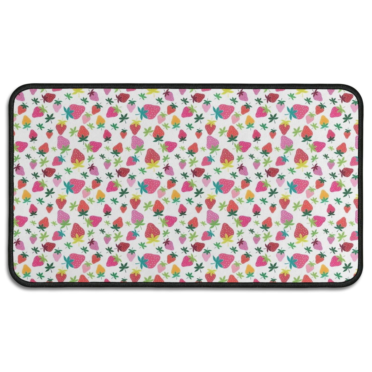 Red Strawberry Plants Leaf White Pattern Door Rugs,Washable Non Slip ...