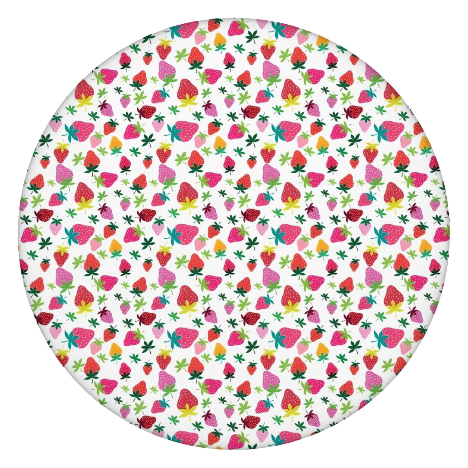Red Strawberry Plants Leaf White Pattern Round Fitted Tablecloth with ...