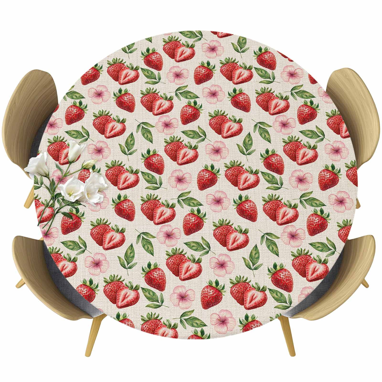 Red Strawberry Round Tablecloth 36-44 Inch Round Fitted Table Cloth ...