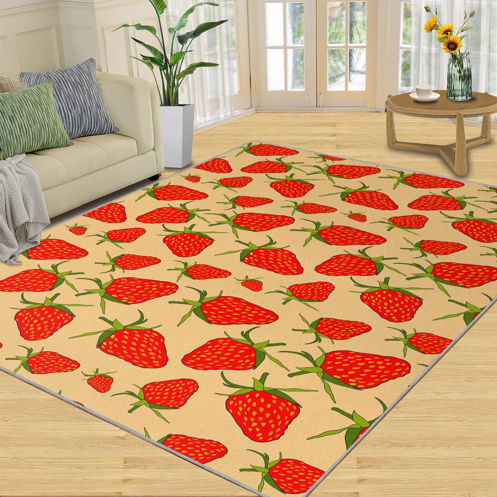 Red Strawberry Rug, Simple Fruit Area Rugs For Bedroom, Upholstery ...