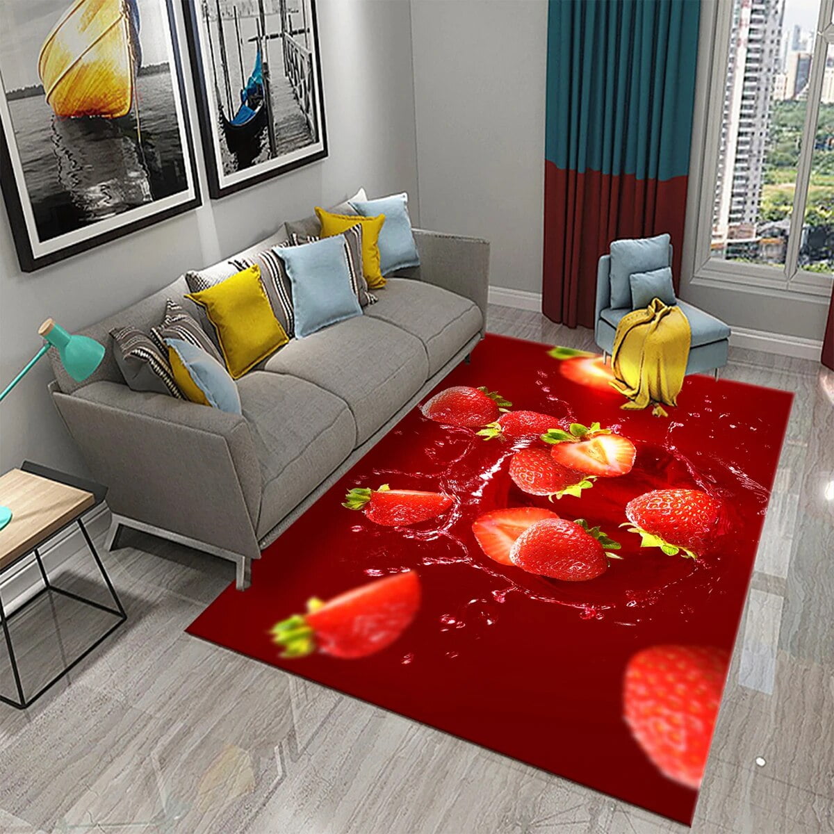Red Strawberry Rug Sweet Fruit Carpet Water Splash Print Floor Carpets ...
