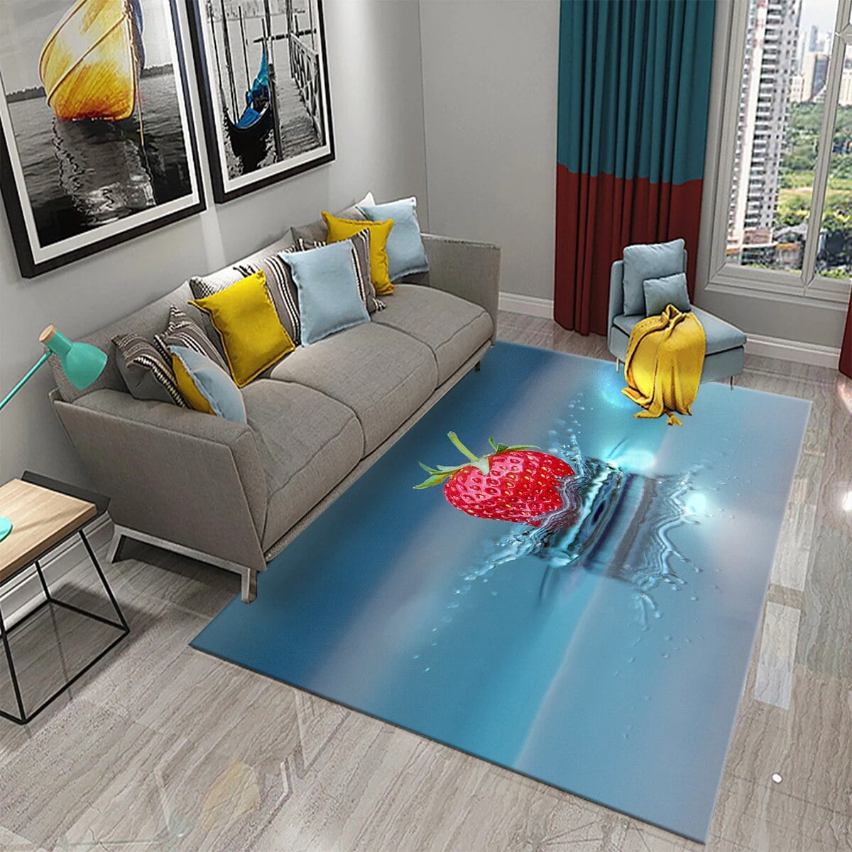 Red Strawberry Rug Sweet Fruit Carpet Water Splash Print Floor Carpets ...