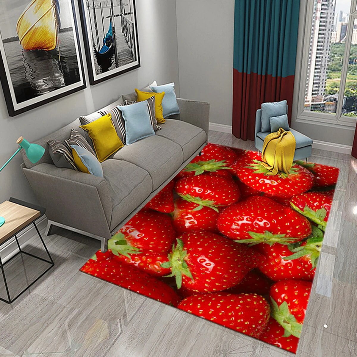 Red Strawberry Rug Sweet Fruit Carpet Water Splash Print Floor Carpets ...