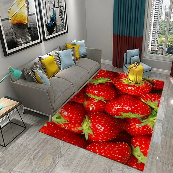 Red Strawberry Rug Sweet Fruit Carpet Water Splash Print Floor Carpets ...