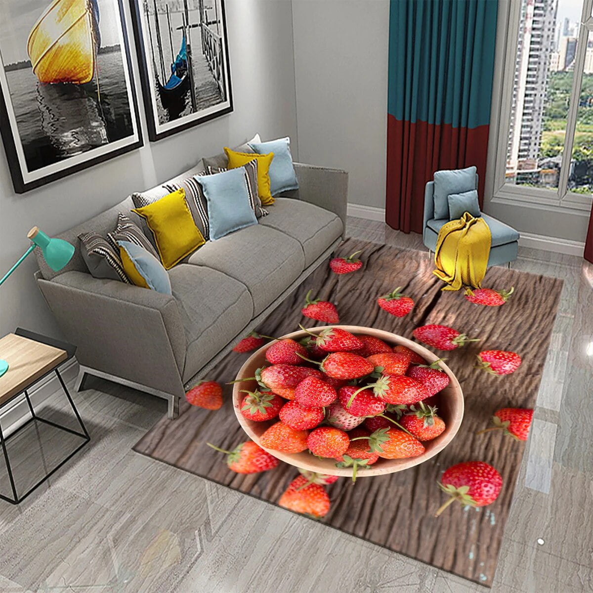 Red Strawberry Rug Sweet Fruit Carpet Water Splash Print Floor Carpets ...