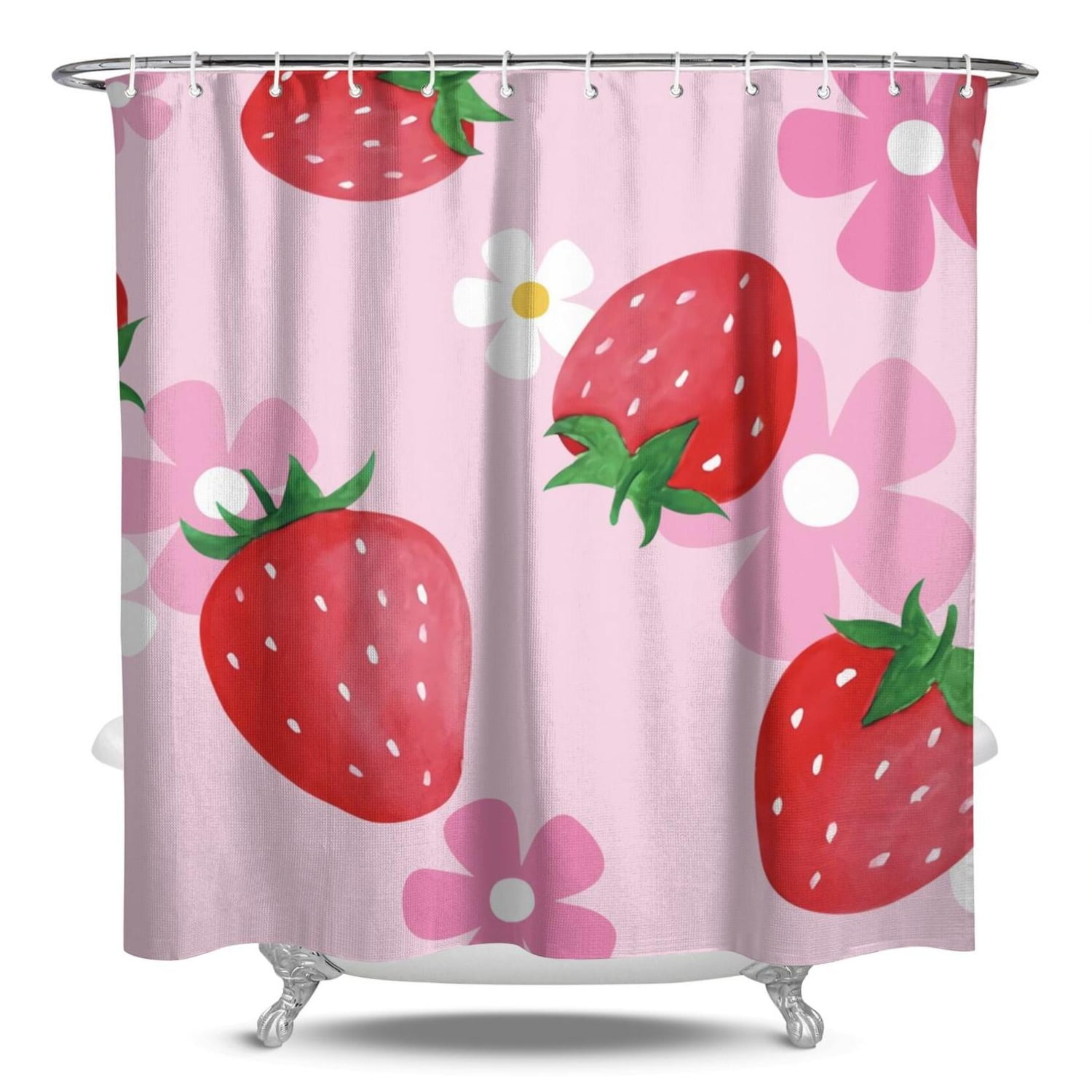 Red Strawberry Shower Curtain Elegant Minimalist Design 84x72 Inch ...