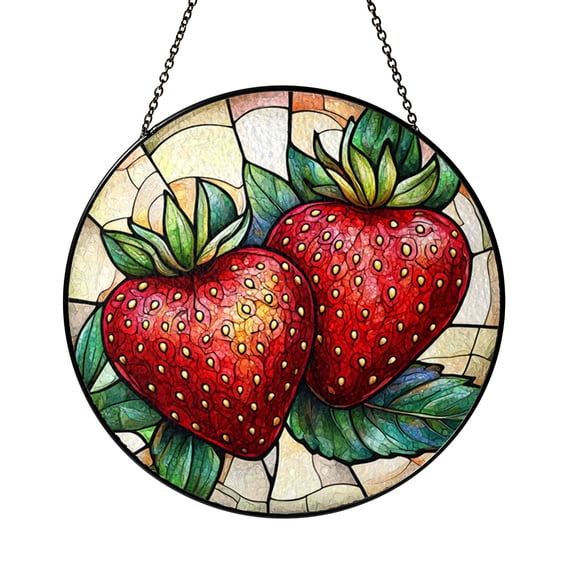 Red Strawberry Stained Glass Style Window Suncatcher - Walmart.com