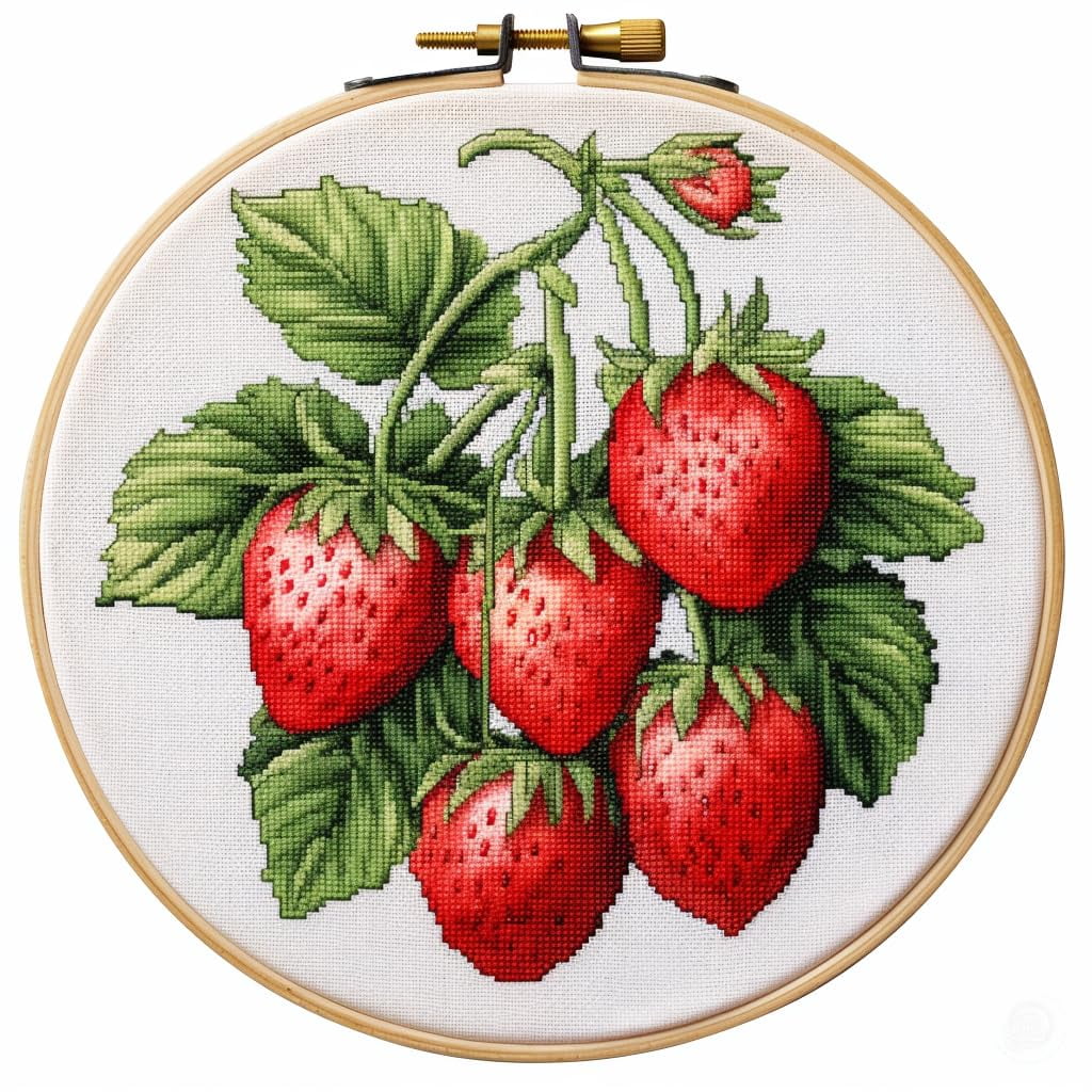Red Strawberry Stamped Cross Stitch Kits for Beginners Easy with Hoop ...