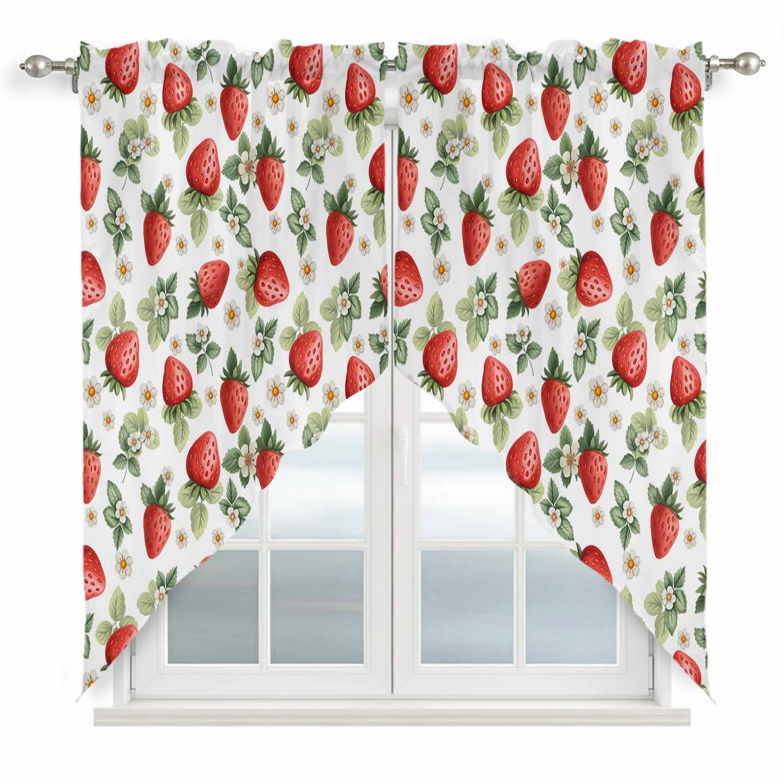 Red Strawberry Swag Valances for Windows 2 Pack, Kitchen Window ...