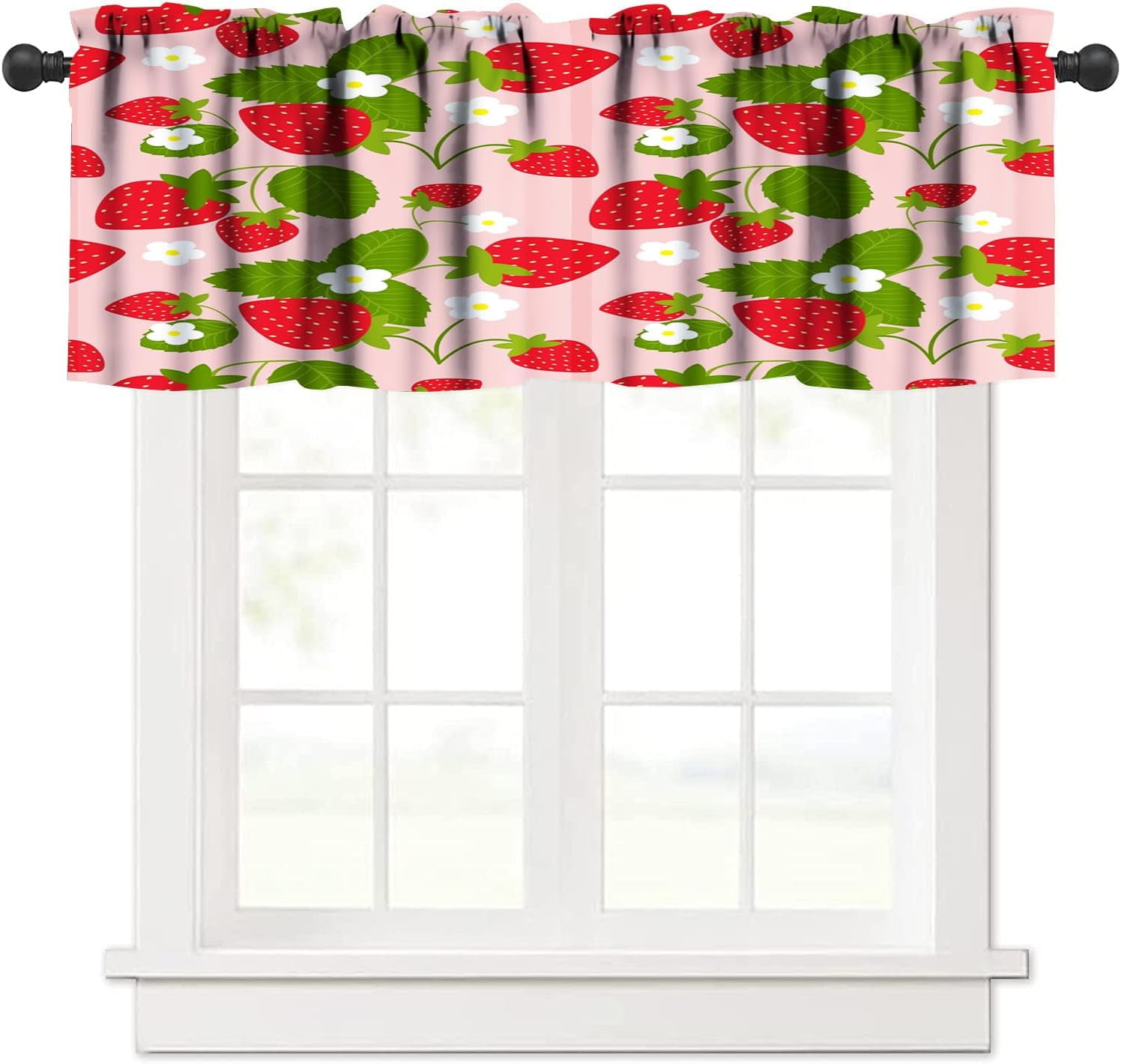 Red Strawberry Valance Curtain,Summer Fruit Strawberry Window Valance ...