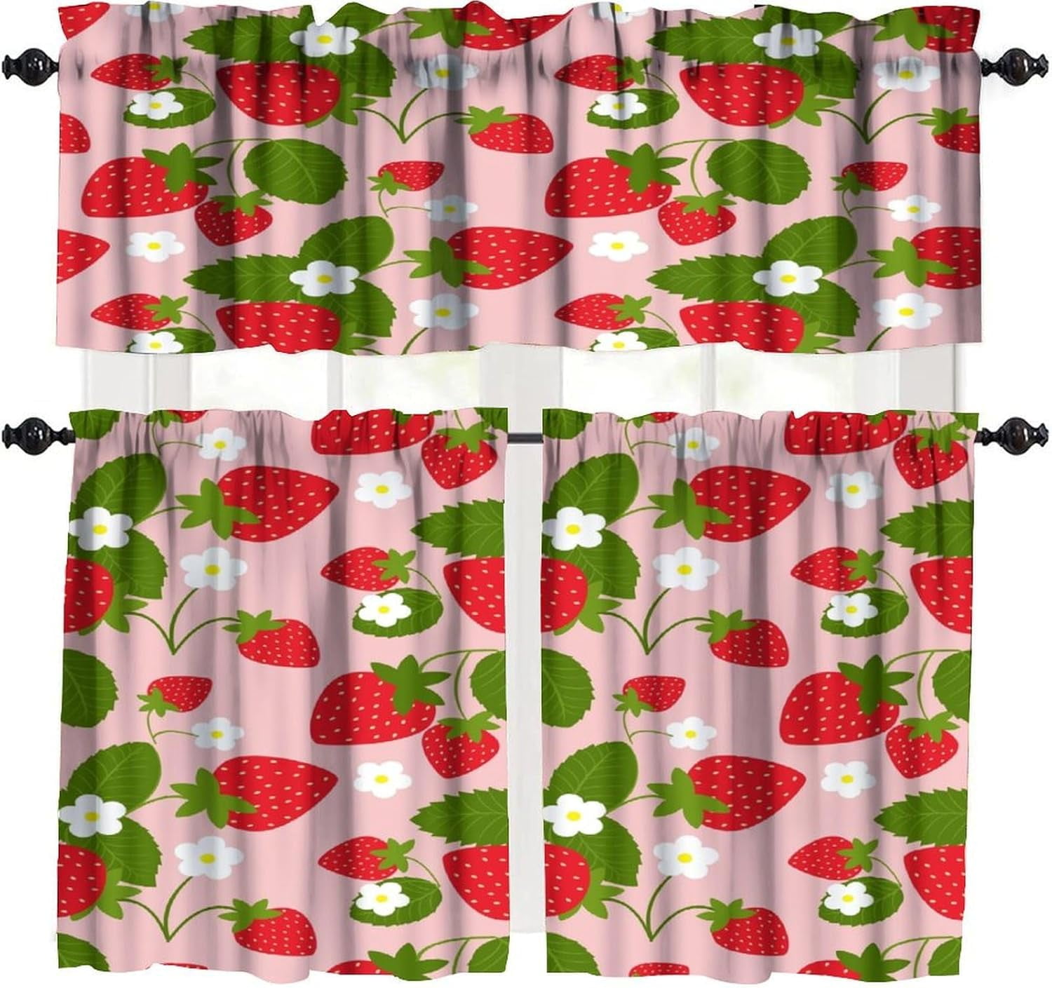 Red Strawberry Valance Curtain,Summer Fruit Strawberry Window Valance ...