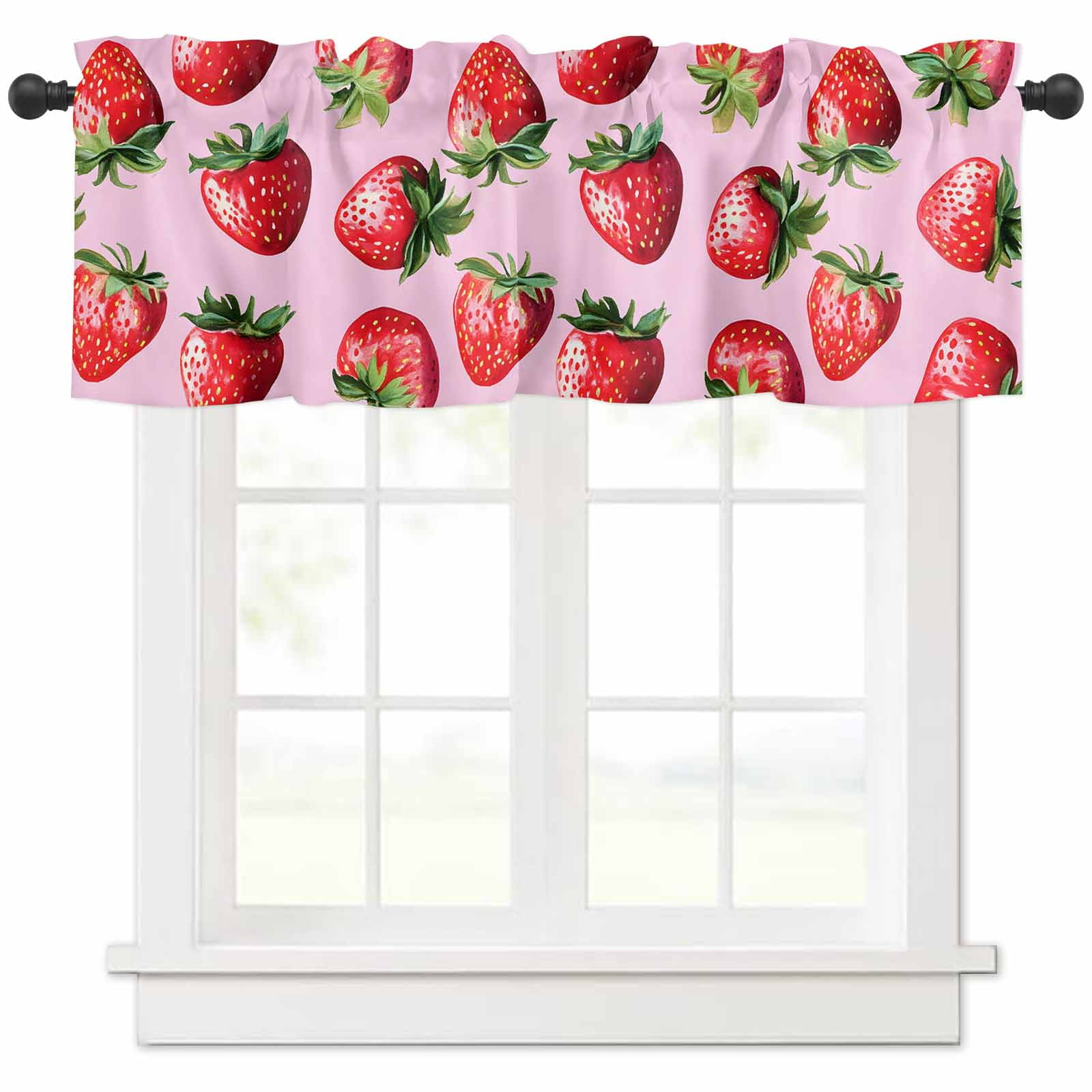 Red Strawberry Valances for Windows Farmhouse Kitchen Curtains Valances ...