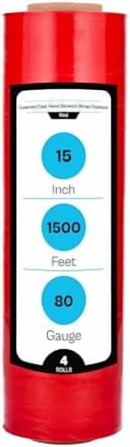 Red Stretch Wrap for Moving, 4 Pack of 15 Inch x 1500 Feet, Cast Hand ...