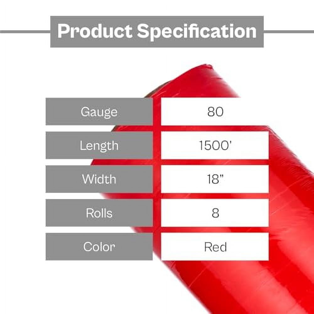 Red Stretch Wrap for moving, 8 Pack of 18 Inch x 1500 Feet, Cast Hand ...